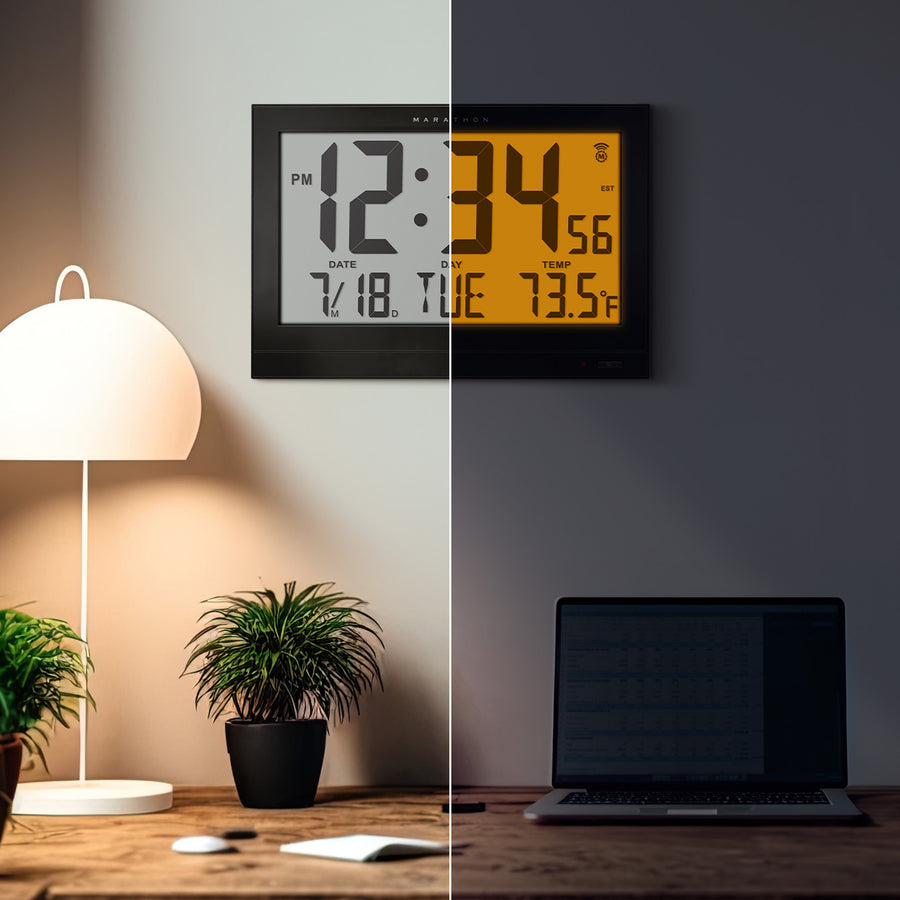 Jumbo Self-Setting Wall Clock with Auto Backlight and Power Adapter ...