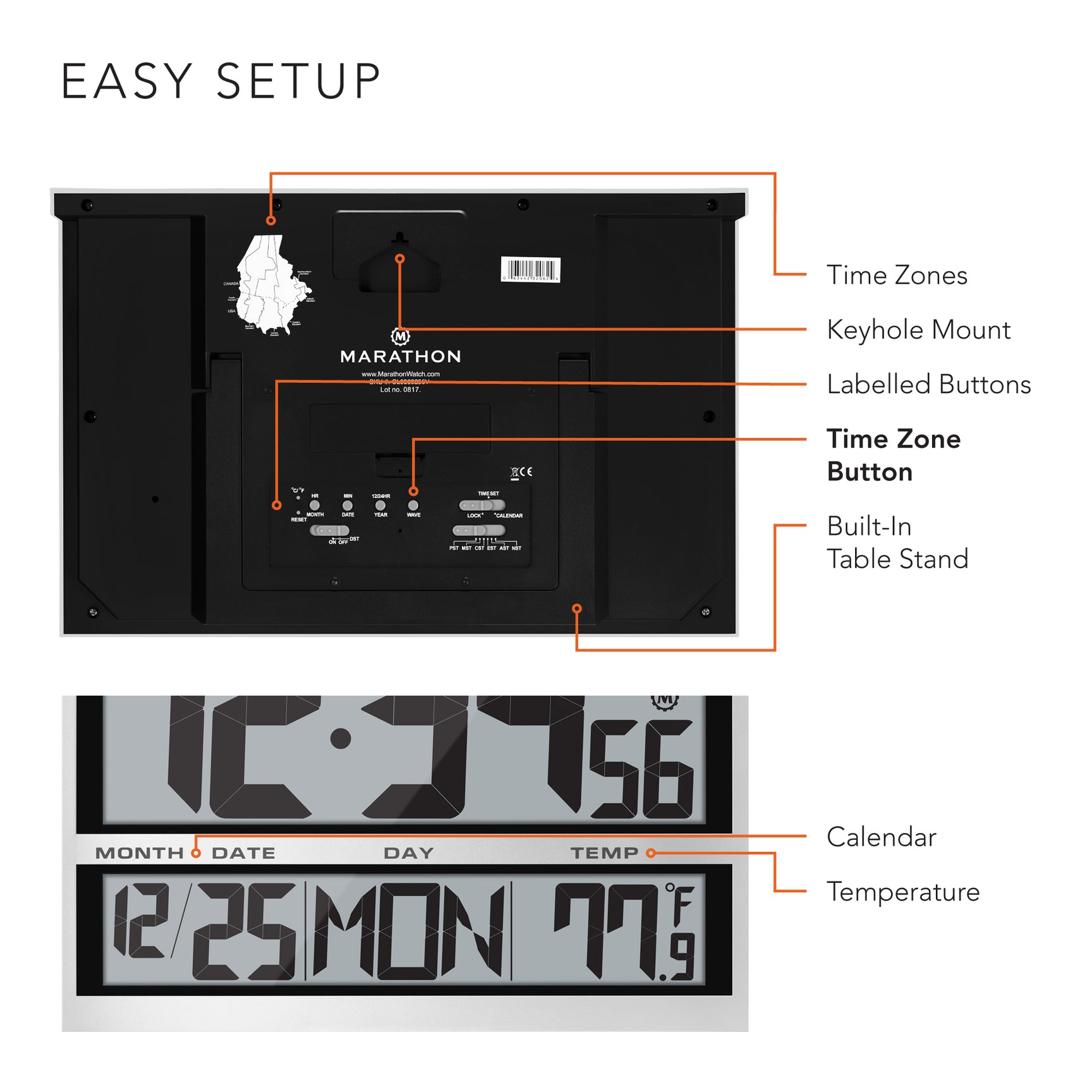 Jumbo Self-Setting Wall Clock – Marathon Watch