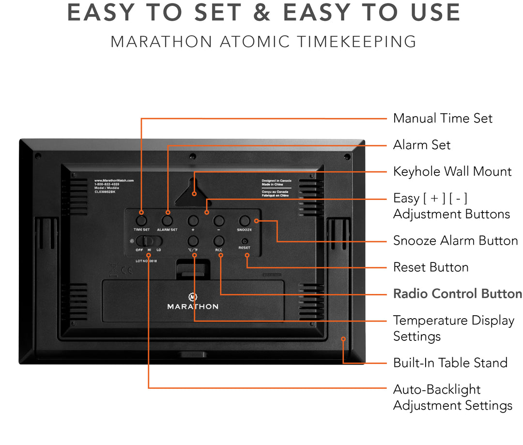 Self-Setting Digital Wall Clock with Auto Backlight – Marathon Watch