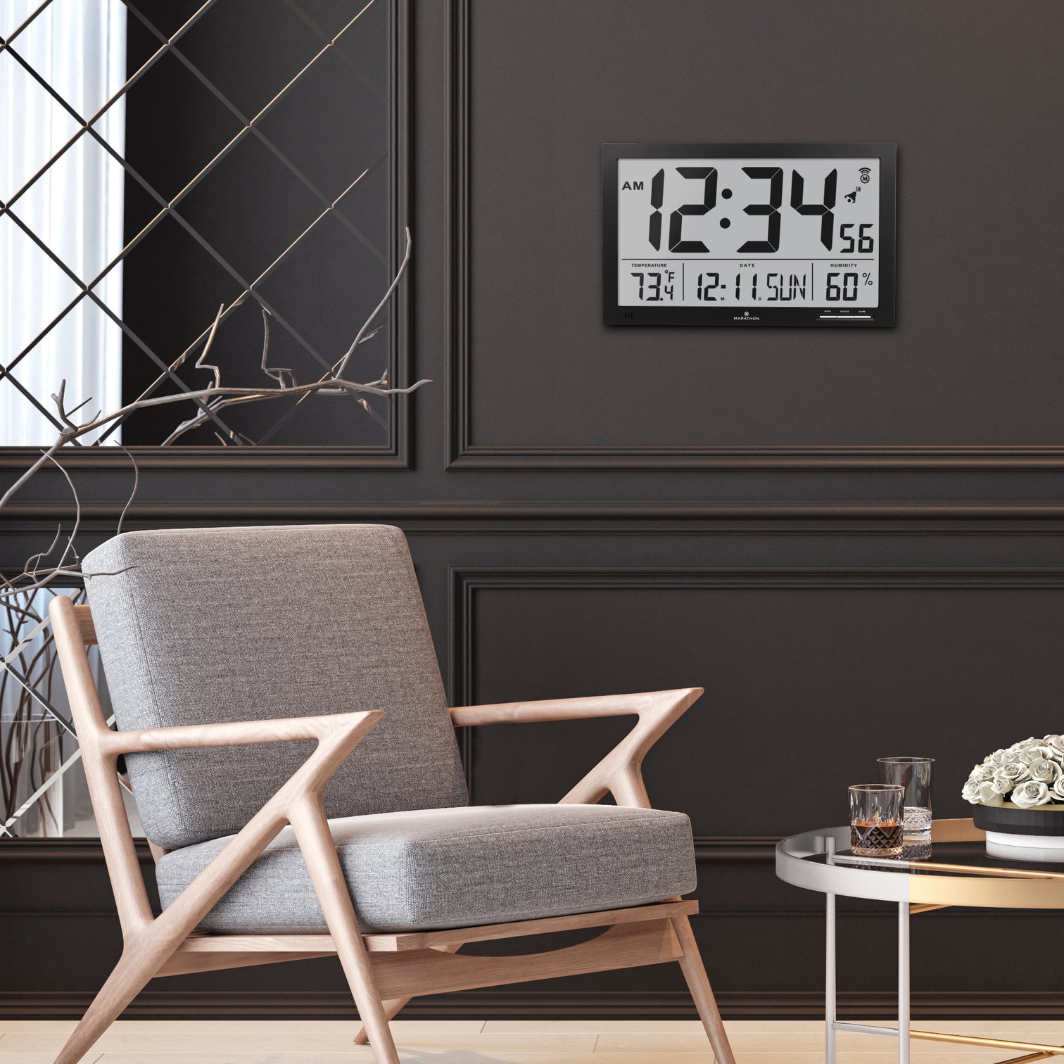 Slim Jumbo Self-Setting Wall Clock with Indoor Temperature & Humidity ...