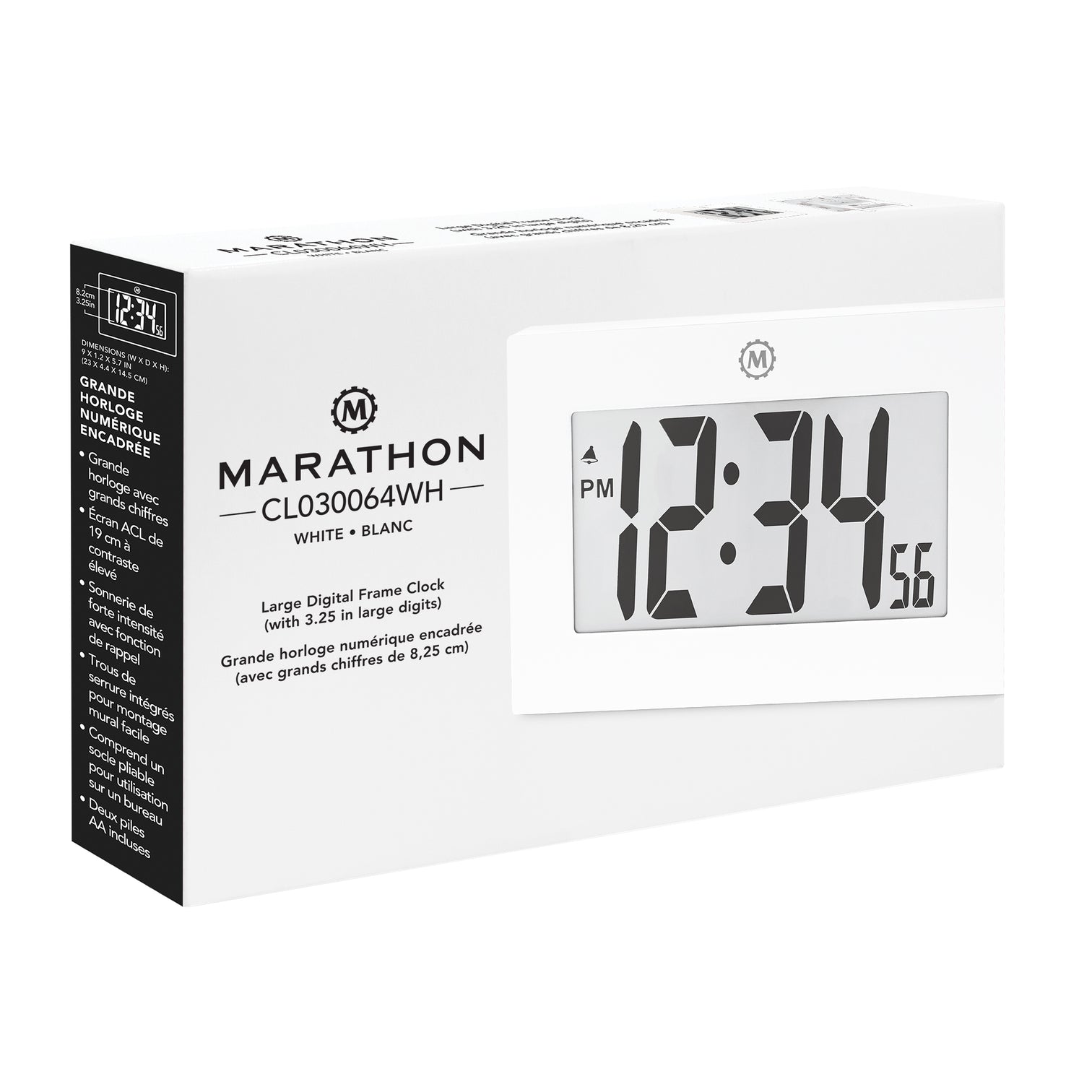 Clock, Large LCD display, white color (5/10) – Marathon Watch