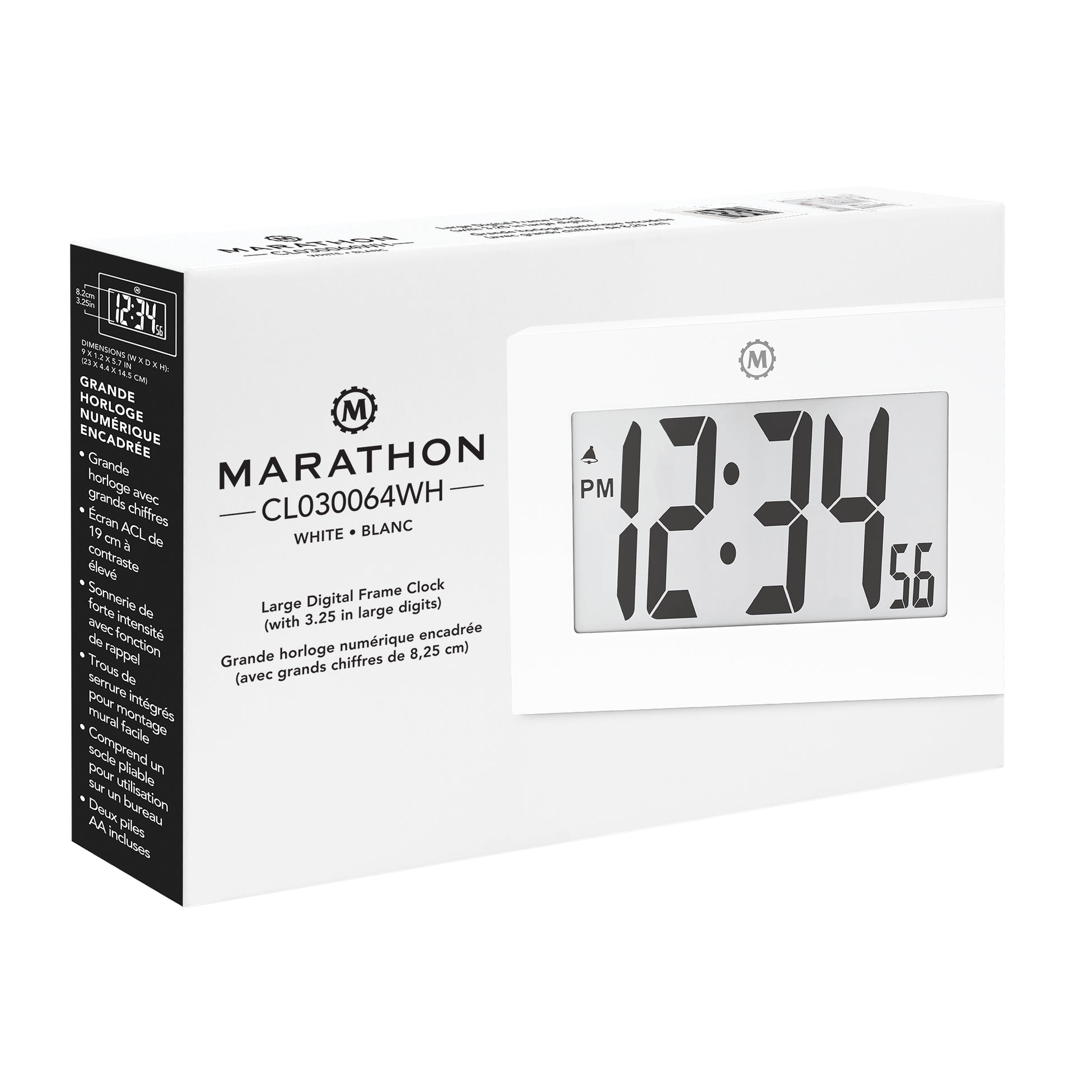 Clock, Large LCD display, white color (5/10) – Marathon Watch