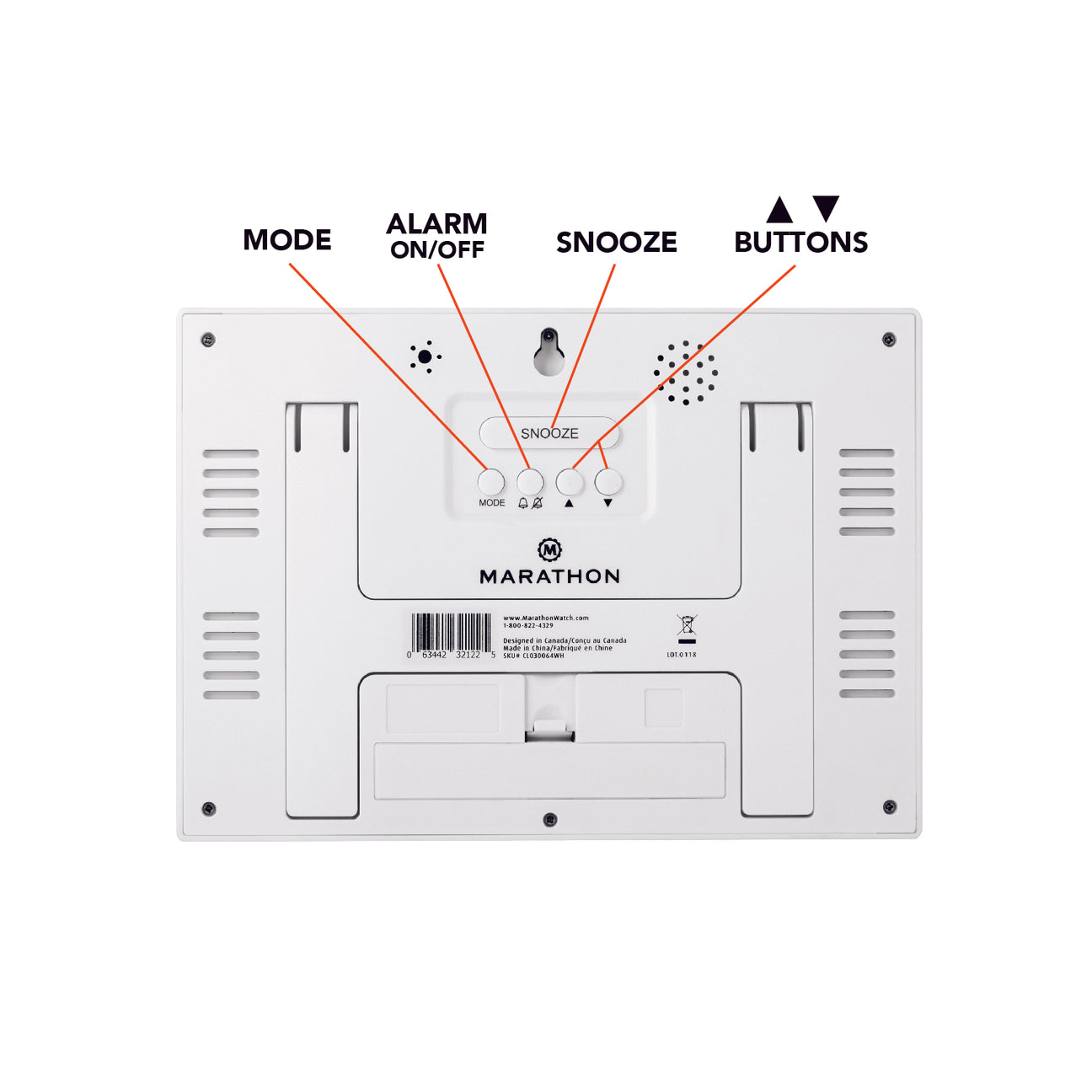 Clock, Large LCD display, white color (5/10) – Marathon Watch