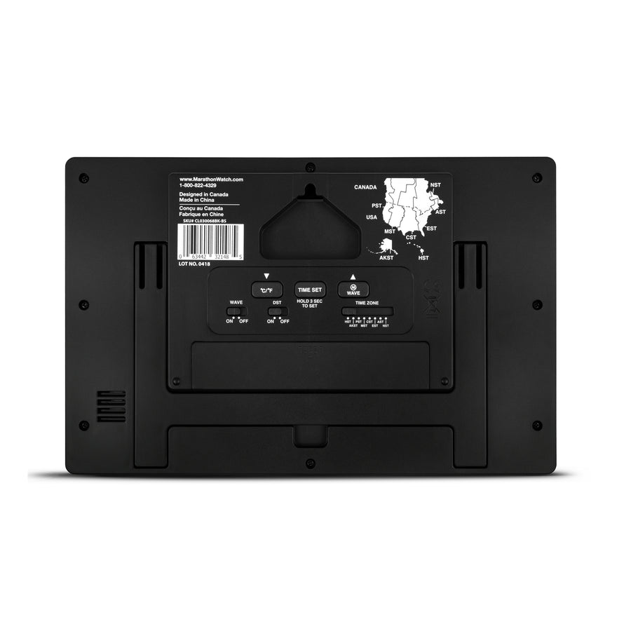 Self-Setting, Self-Adjusting, Wall Clock w/ Stand & 8 Time Zones - Bla ...