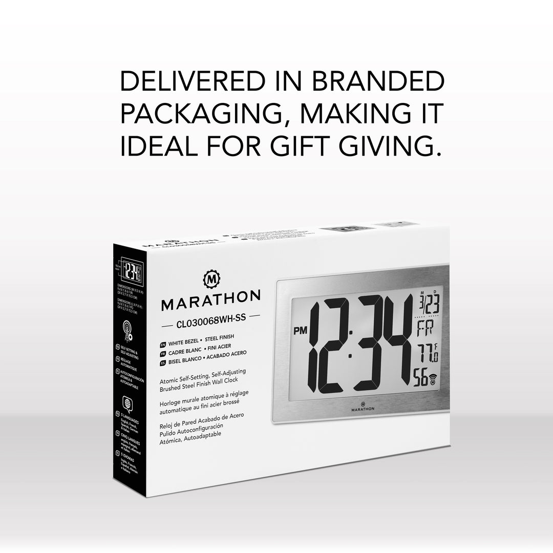Self-Setting, Self-Adjusting, Wall Clock w/ Stand & 8 Time Zones - Whi ...