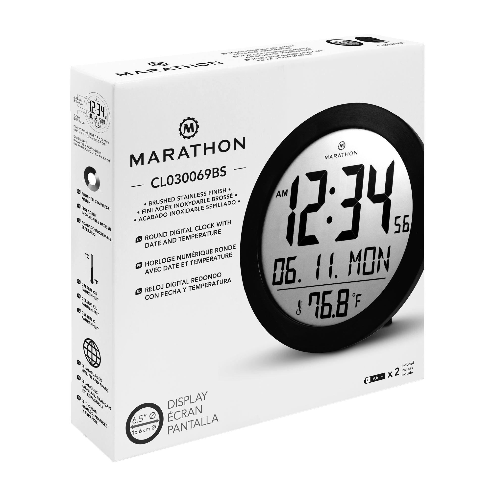 8 Inch Round Digital Wall Clock with Date & Indoor Temperature ...