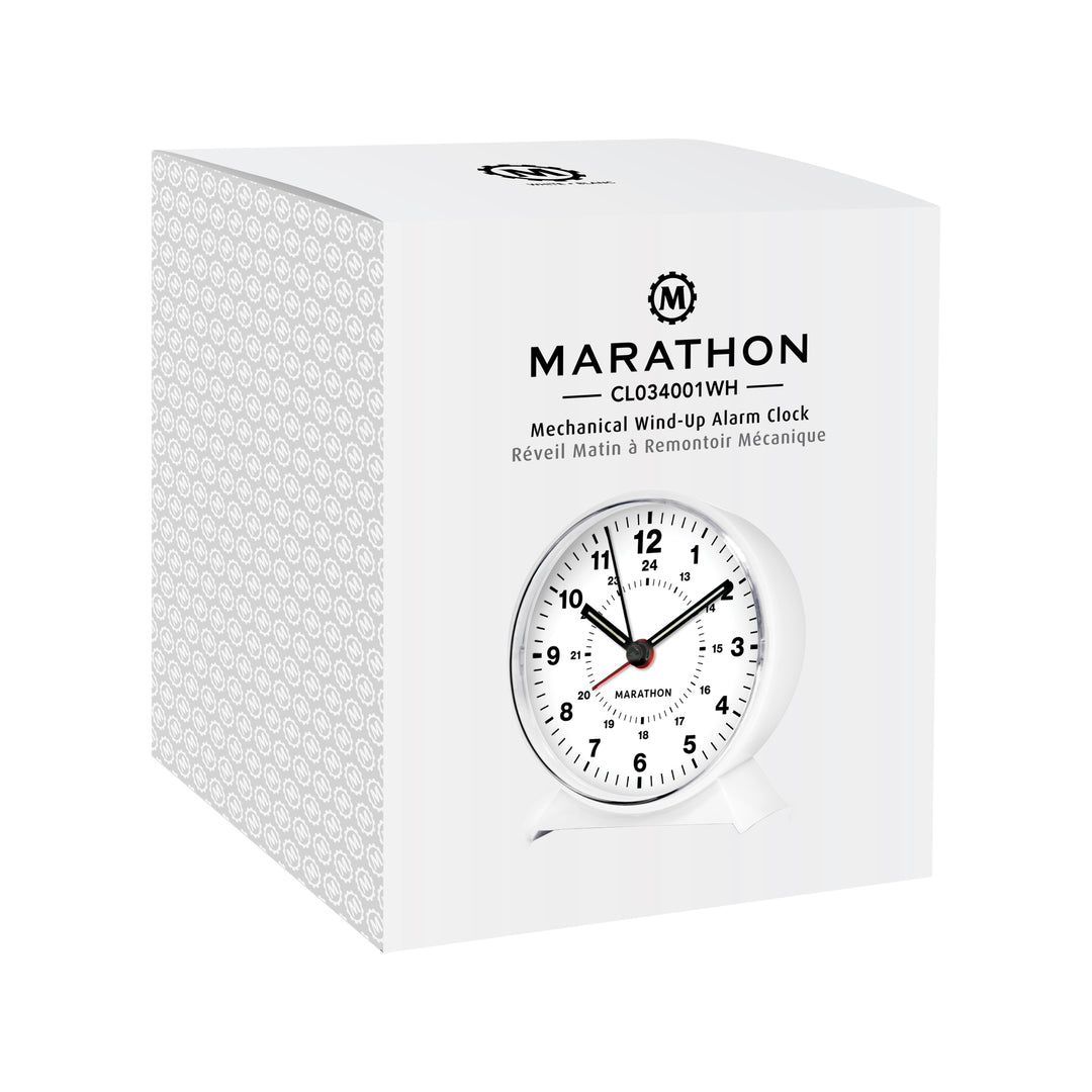 Alarm Clock with Mechanical Wind Up - White – Marathon Watch